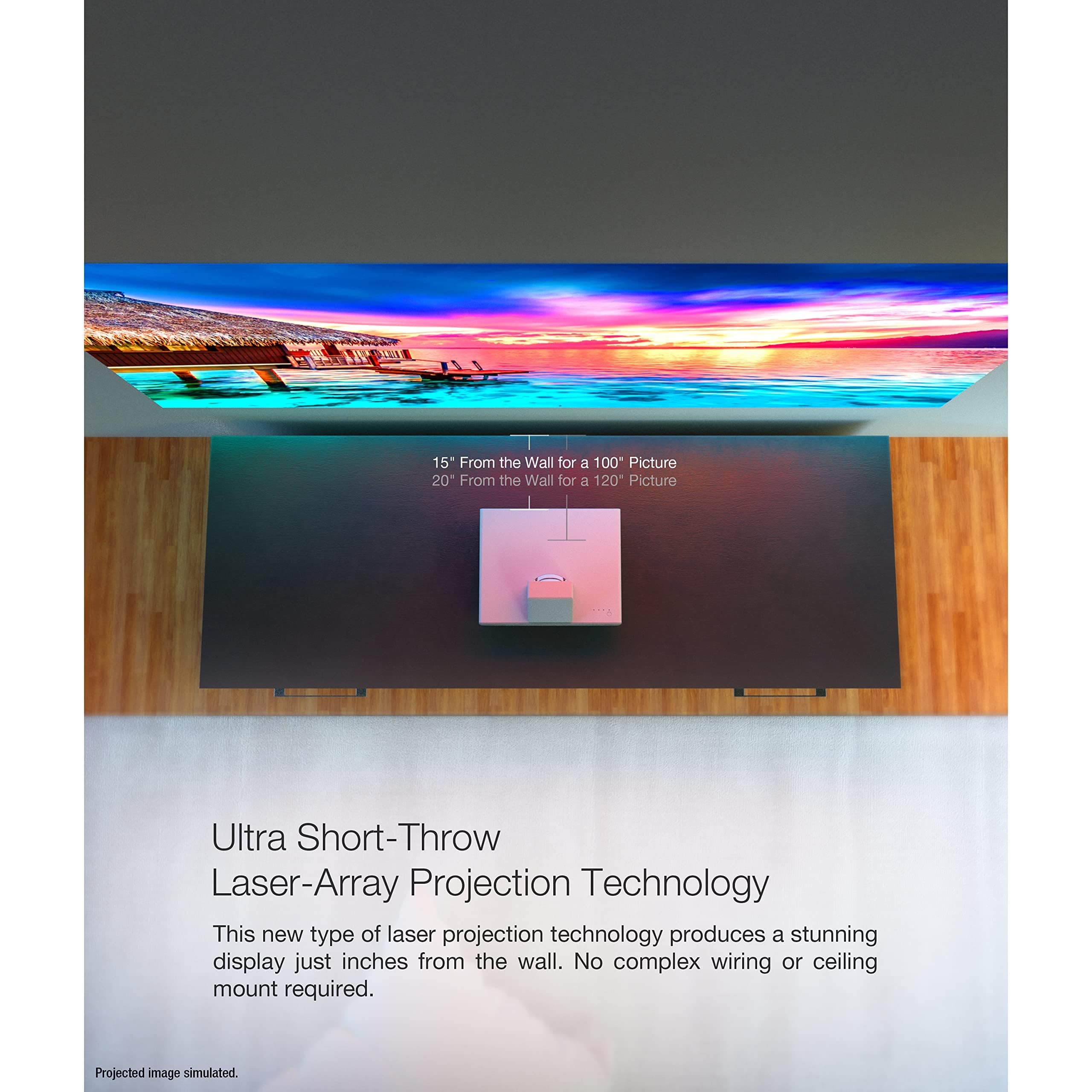 Epson EpiqVision Ultra LS500 Laser Ultra Short Throw Projector, 4000 lumens, 4K PRO-UHD, HDR, Android TV, Google Assistant, HDMI 2.0, Built-in Speakers, Sports, Gaming, Movies & Streaming โ White