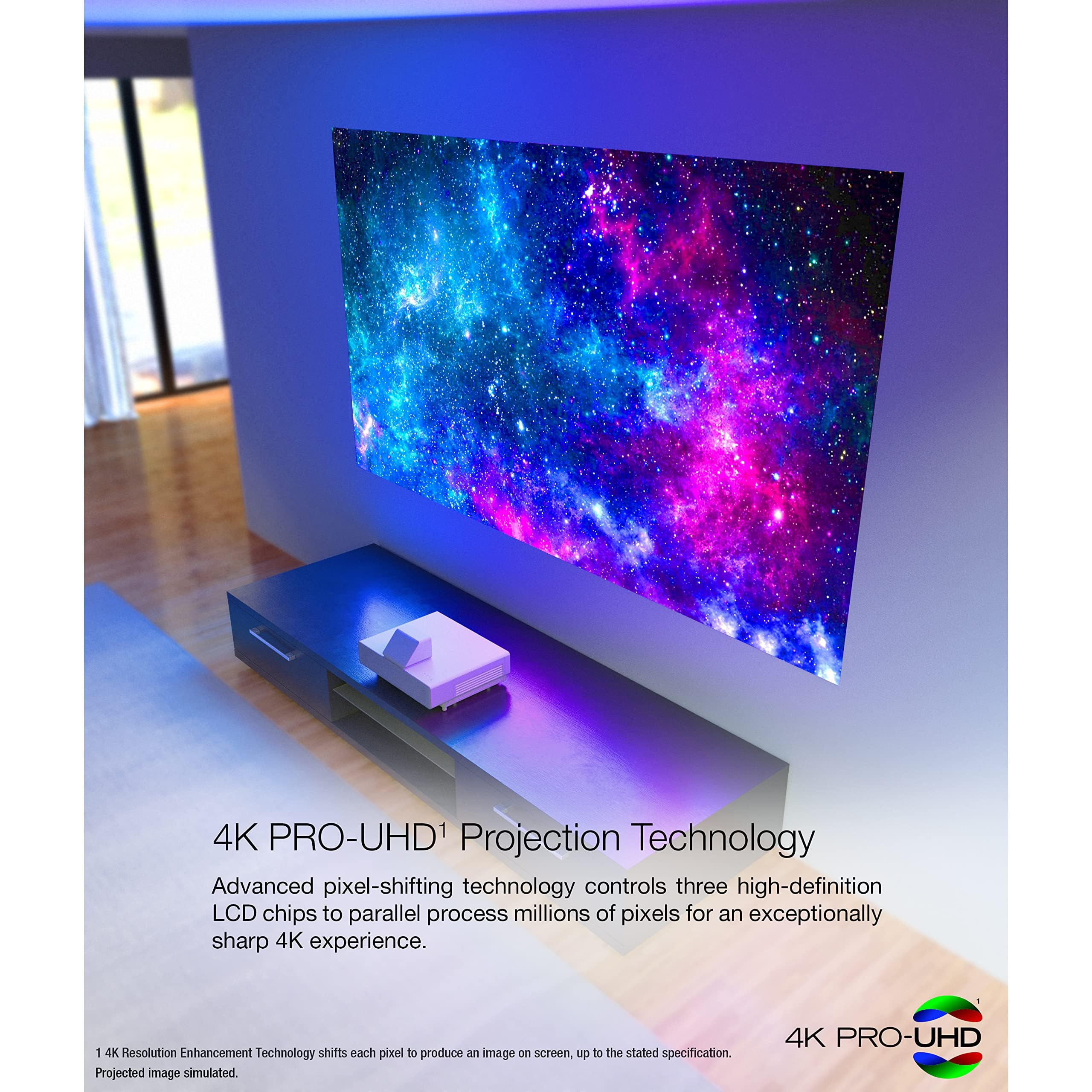 Epson EpiqVision Ultra LS500 Laser Ultra Short Throw Projector, 4000 lumens, 4K PRO-UHD, HDR, Android TV, Google Assistant, HDMI 2.0, Built-in Speakers, Sports, Gaming, Movies & Streaming โ White