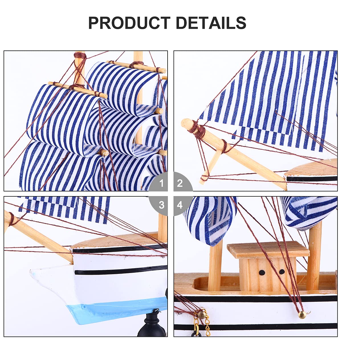 VOSAREA Wood Sailboat Model Blue Ship Figurine 3D Assembling Building Table Ornaments for Home Office Shelf Nautical Decoration Christmas Favors