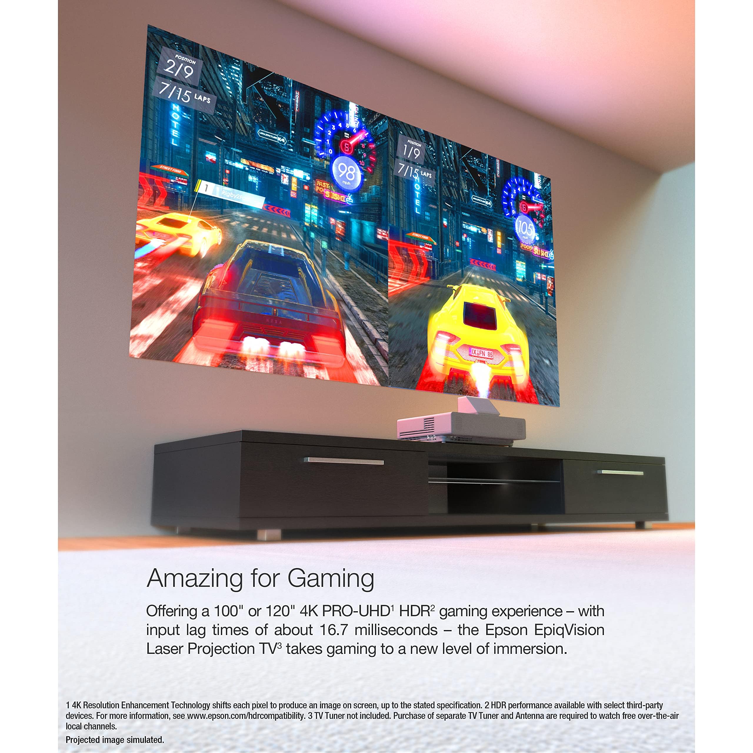 Epson EpiqVision Ultra LS500 Laser Ultra Short Throw Projector, 4000 lumens, 4K PRO-UHD, HDR, Android TV, Google Assistant, HDMI 2.0, Built-in Speakers, Sports, Gaming, Movies & Streaming โ White