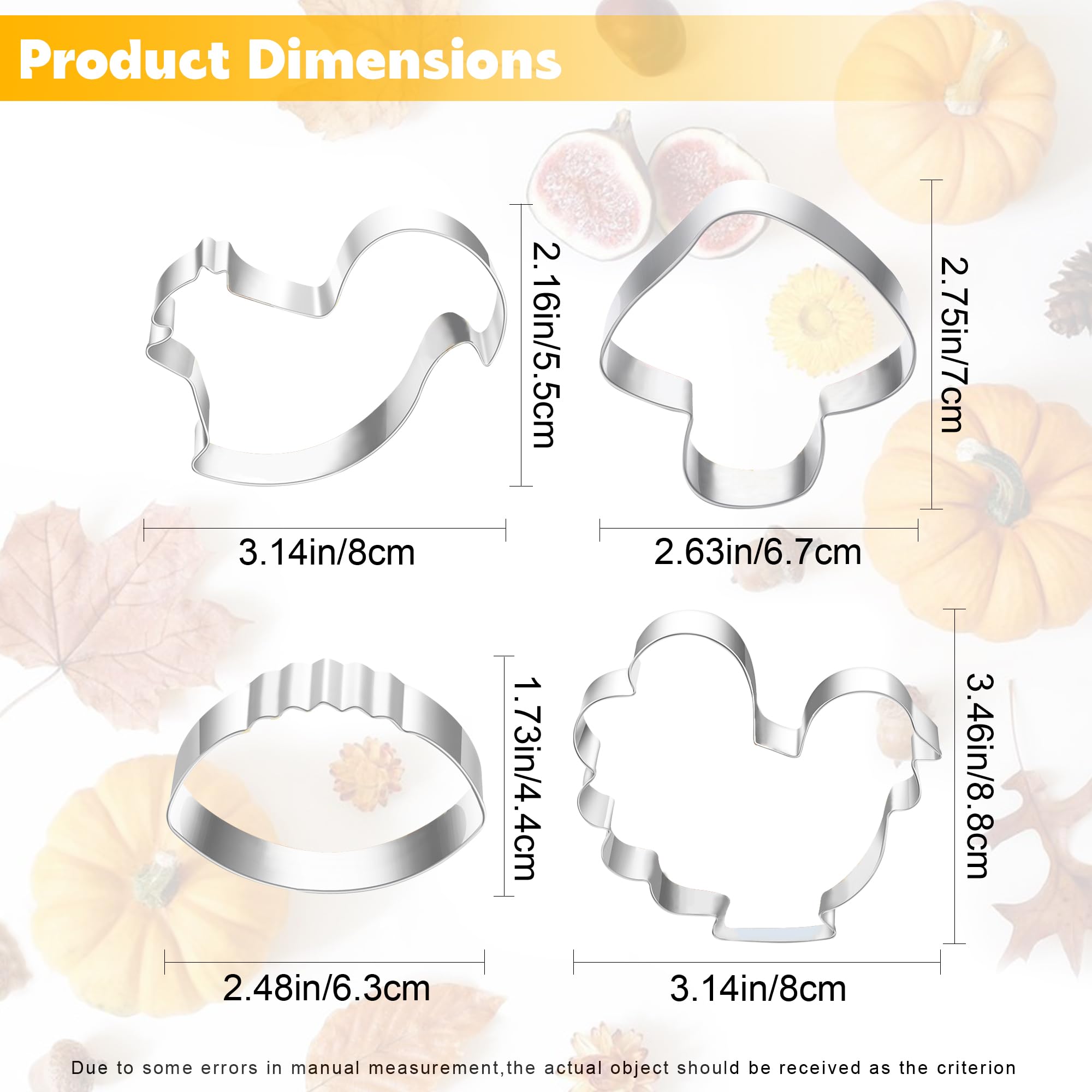 8-Piece Fall Cookie Cutter Set - Pumpkin, Maple Leaf, Football, Turkey, and More - Stainless Steel Baking and DIY Crafting Kit for Thanksgiving, Autumn Decor, and Festive Treats