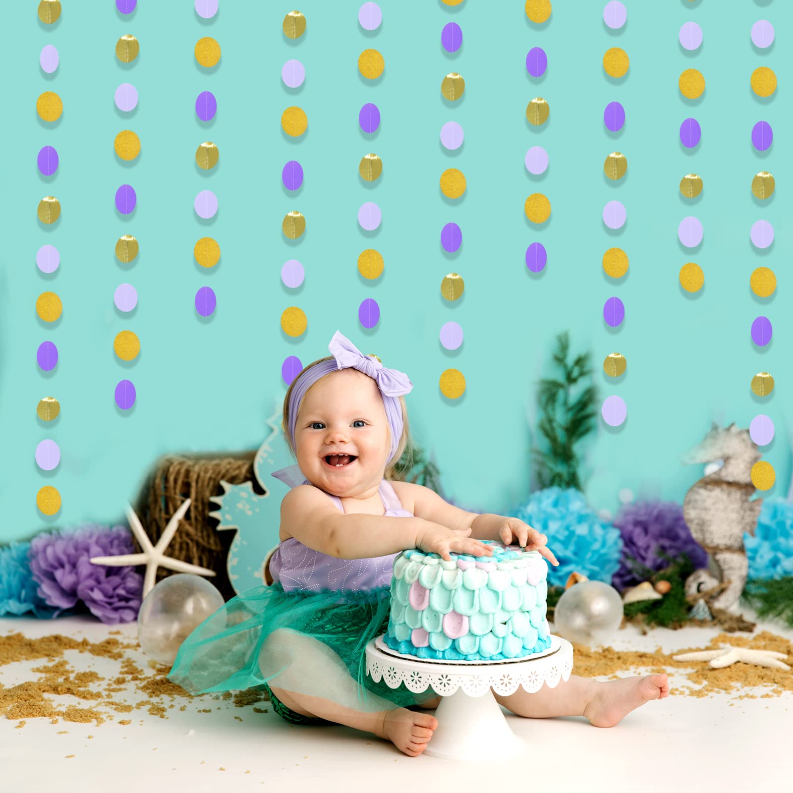 4pcs Purple and gold Garland Circle Dots Party Hanging Decorations for Birthday Wedding, Baby Shower, Classroom Candyland purple