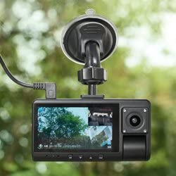 ONN Dual Dash Cam with Ultra-Wide Angle Lens, 3'' LCD Screen, Front 1080P Wide Angle Camera with 16GB SD Card, Supports 128GB max, Built in G-Sensor (Renewed), Black