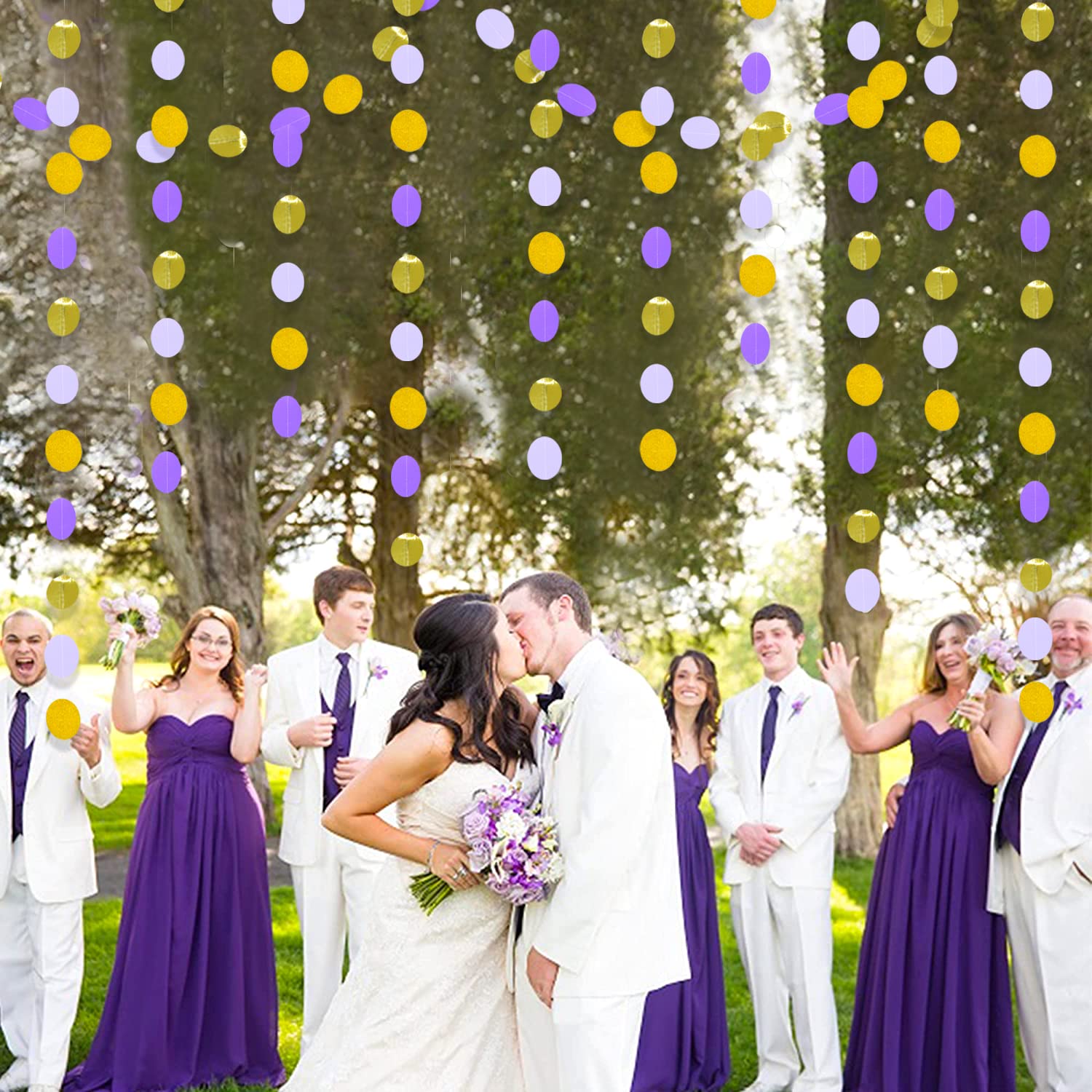 4pcs Purple and gold Garland Circle Dots Party Hanging Decorations for Birthday Wedding, Baby Shower, Classroom Candyland purple