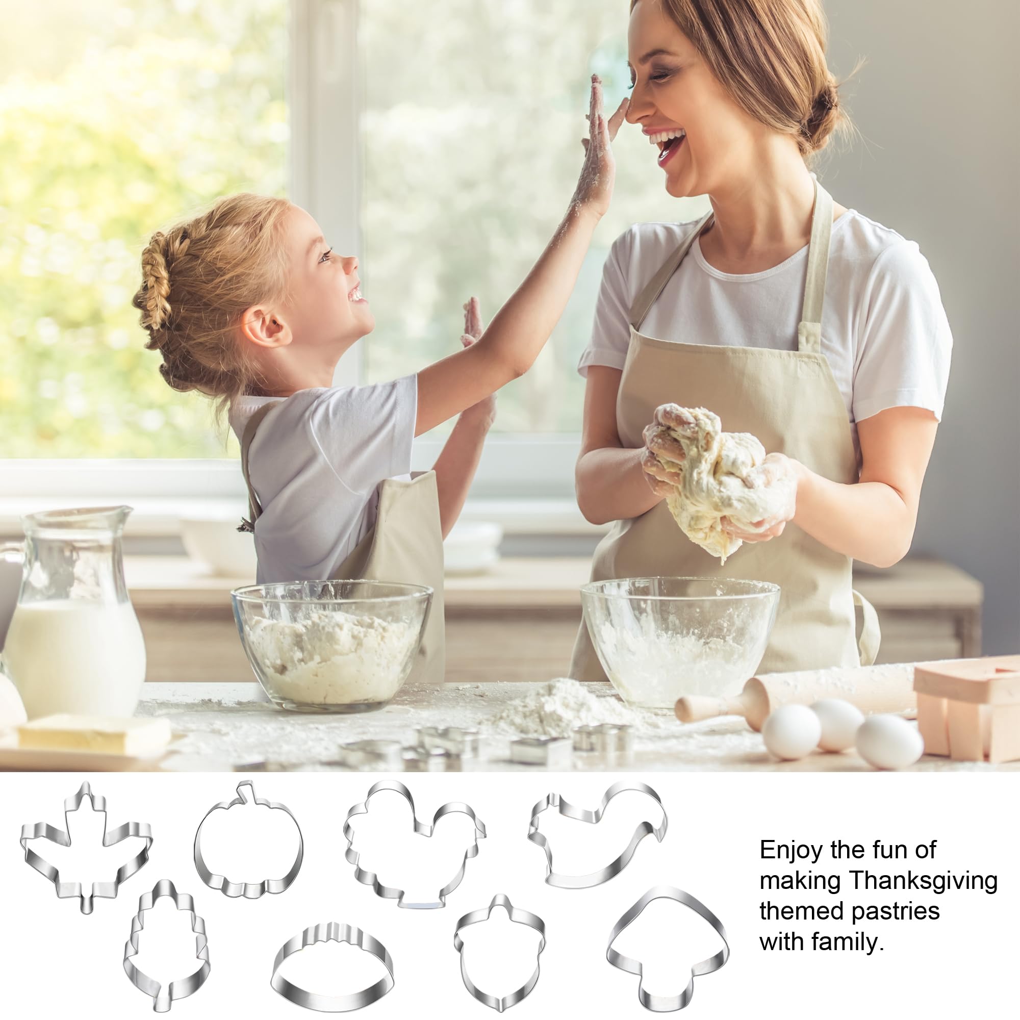 8-Piece Fall Cookie Cutter Set - Pumpkin, Maple Leaf, Football, Turkey, and More - Stainless Steel Baking and DIY Crafting Kit for Thanksgiving, Autumn Decor, and Festive Treats