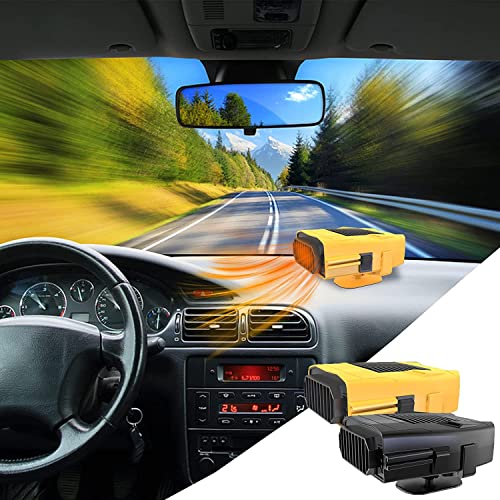 Portable Car Heater, 2022 Upgrade Auto Heater Fan, Car Defogger, Fast Heating Quickly Defrost Defogger 12V 150W Auto Ceramic Heater Fan 3-Outlet Plug in Cig Lighter(Yellow)