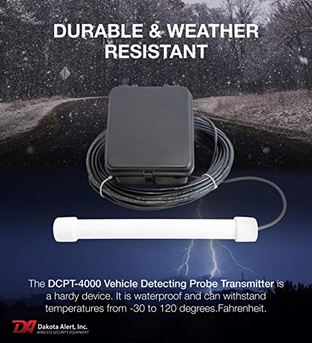 Dakota Alert Wireless Driveway Alarm System DCPA-4000 One Mile Wireless Range, DCR-4000 Receiver & DCPT-4000 Vehicle Detecting Probe Transmitter with Direct Burial Cable | Outdoor Vehicle Sensor Alarm