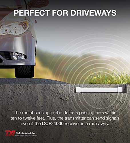 Dakota Alert Wireless Driveway Alarm System DCPA-4000 One Mile Wireless Range, DCR-4000 Receiver & DCPT-4000 Vehicle Detecting Probe Transmitter with Direct Burial Cable | Outdoor Vehicle Sensor Alarm