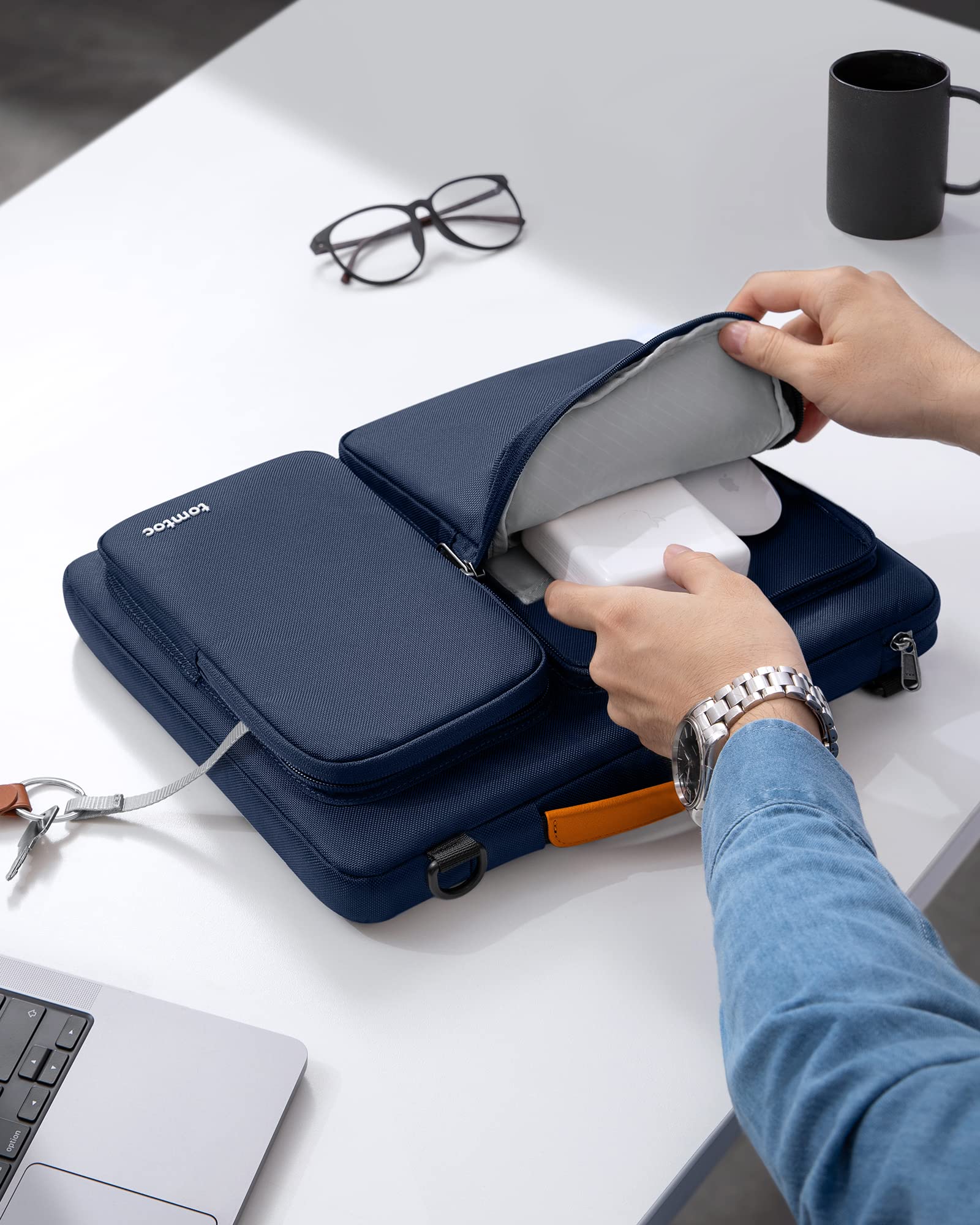 tomtoc 360 Protective Laptop Shoulder Bag for 15 Inch New MacBook Air M3/A3114 M2/A2941 2024-2023, 15 Inch Microsoft Surface Laptop 6/5, Water-Resistant Accessory Case for MacBook Pro A1990 A1707