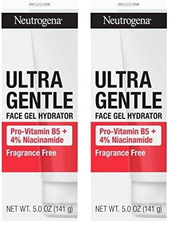 Neutrogena Ultra Gentle Face Gel Hydrator with Pro-Vitamin B5 & 4% Niacinamide Designed for Acne-Prone Skin, Lightweight Gel Cream Targets Uneven Skin Tone, Fragrance-Free, 5.0 oz (Pack of 2)