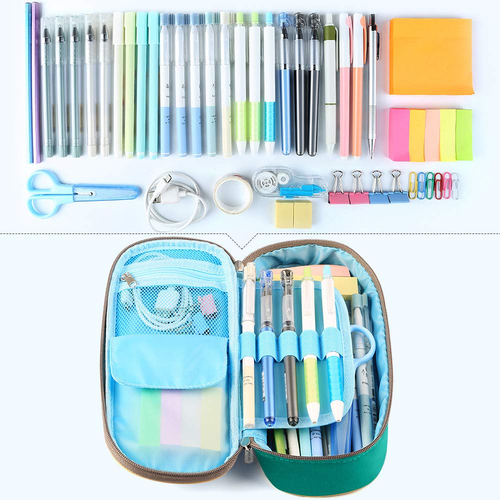 Homecube Pencil Case Big Capacity Pencil Bag Makeup Pouch Durable Students Stationery with Double Zipper Pen Holder for School/Office, Green