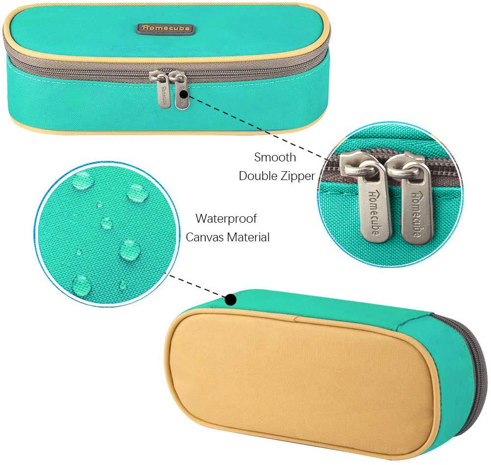 Homecube Pencil Case Big Capacity Pencil Bag Makeup Pouch Durable Students Stationery with Double Zipper Pen Holder for School/Office, Green