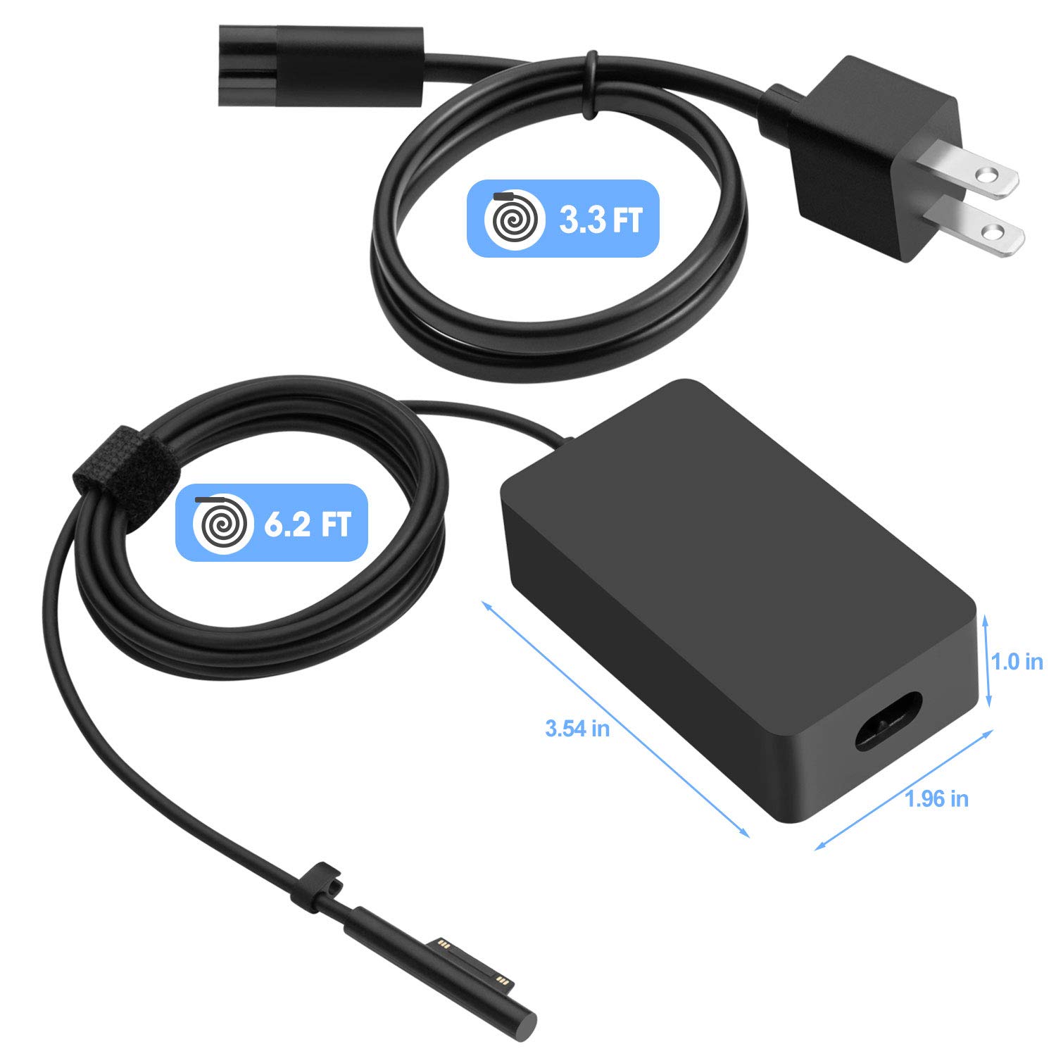 65W Surface Pro Laptop Charger AC Adapter for Microsoft Surface Pro 3, 4, 5, 6, 7, 8, 9, 10, X, Surface Book 3, 2, 1, Windows Surface Laptop 6, 5, 4, 3, 2, 1, Surface Go Tablet, with 6.2ft Power Cord