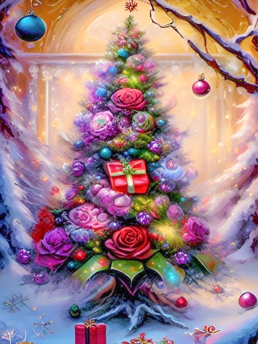 Christmas tree Gem Painting Crafts for Adults Home Wall Decor,Christmas Diamond Painting Kits- Christmas tree Diamond Art for Adults,DIY 5D Gem Art Christmas Perfect for Relaxation(12*16inch)