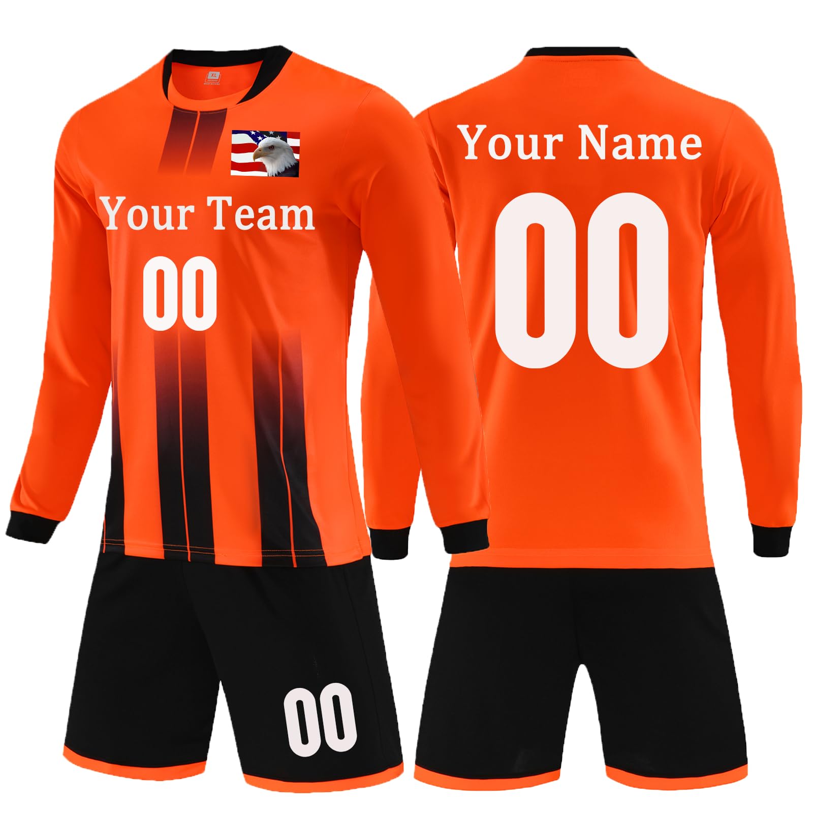 Custom Soccer Goalie Shirt and Shorts Personalized Goalkeeper Jersey Kids Youth and Adult Sizes Orange