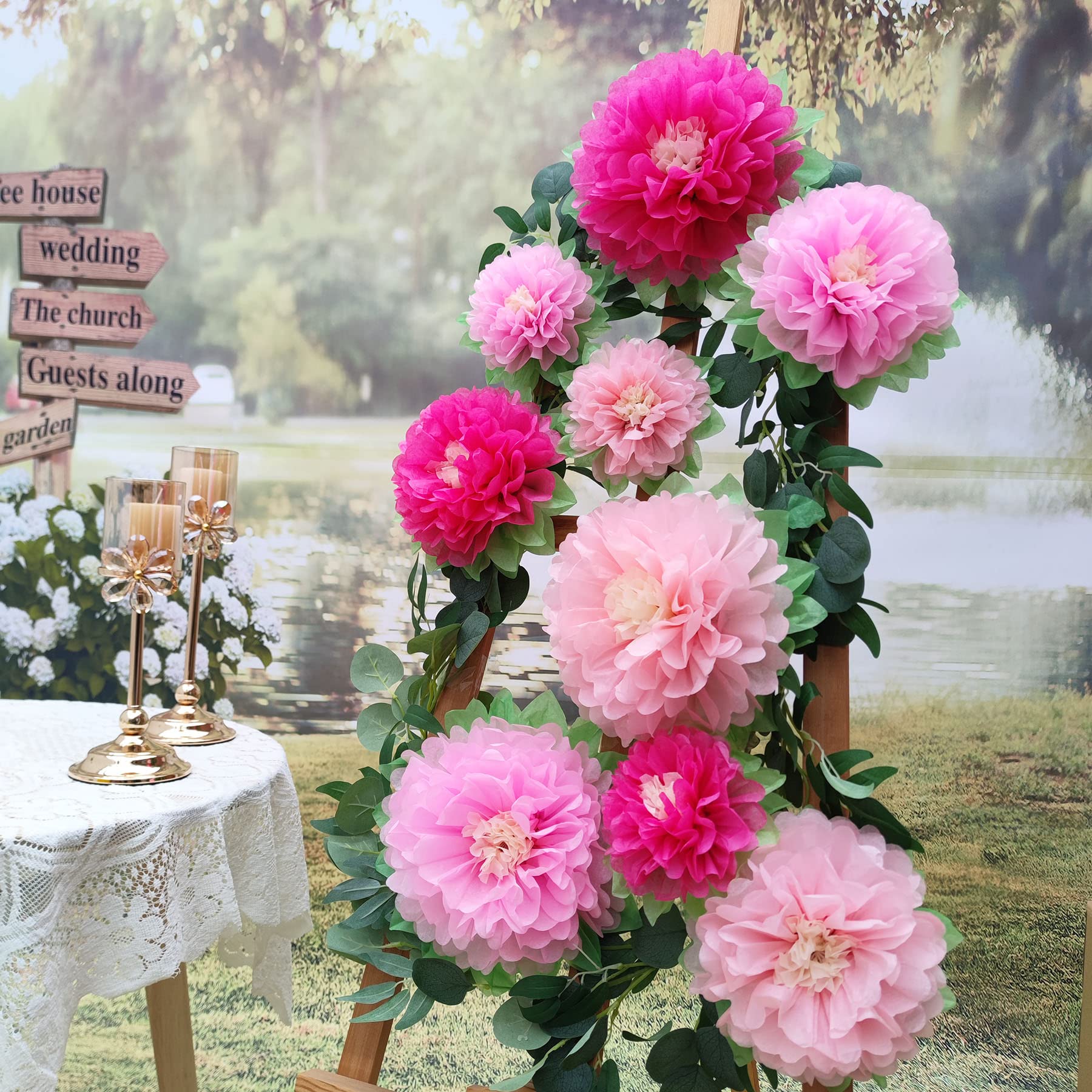 Mybbshower Pink Paper Flower Wedding Centerpiece Birthday Party Backdrop Nursery Room Wall Home Decoration Pack of 9