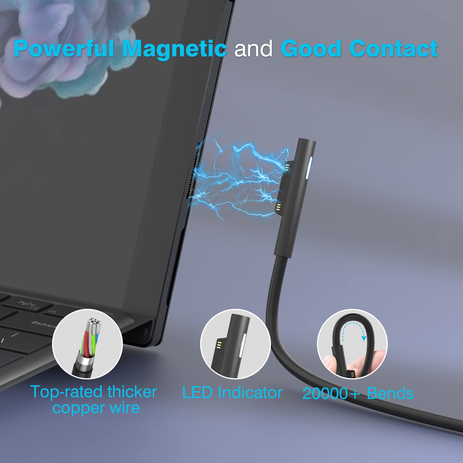 127W Microsoft Surface Book 3 Laptop Charger Also for 102W Surface Book 2, 1, Surface Laptop Studio 2, 1, Windows Surface Pro/Laptop/Go, 10FT Super Long Cable with Powerful Magnetic Plug and LED