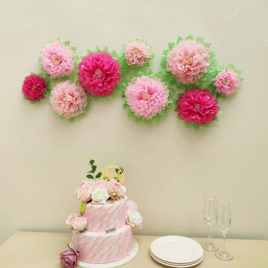 Mybbshower Pink Paper Flower Wedding Centerpiece Birthday Party Backdrop Nursery Room Wall Home Decoration Pack of 9