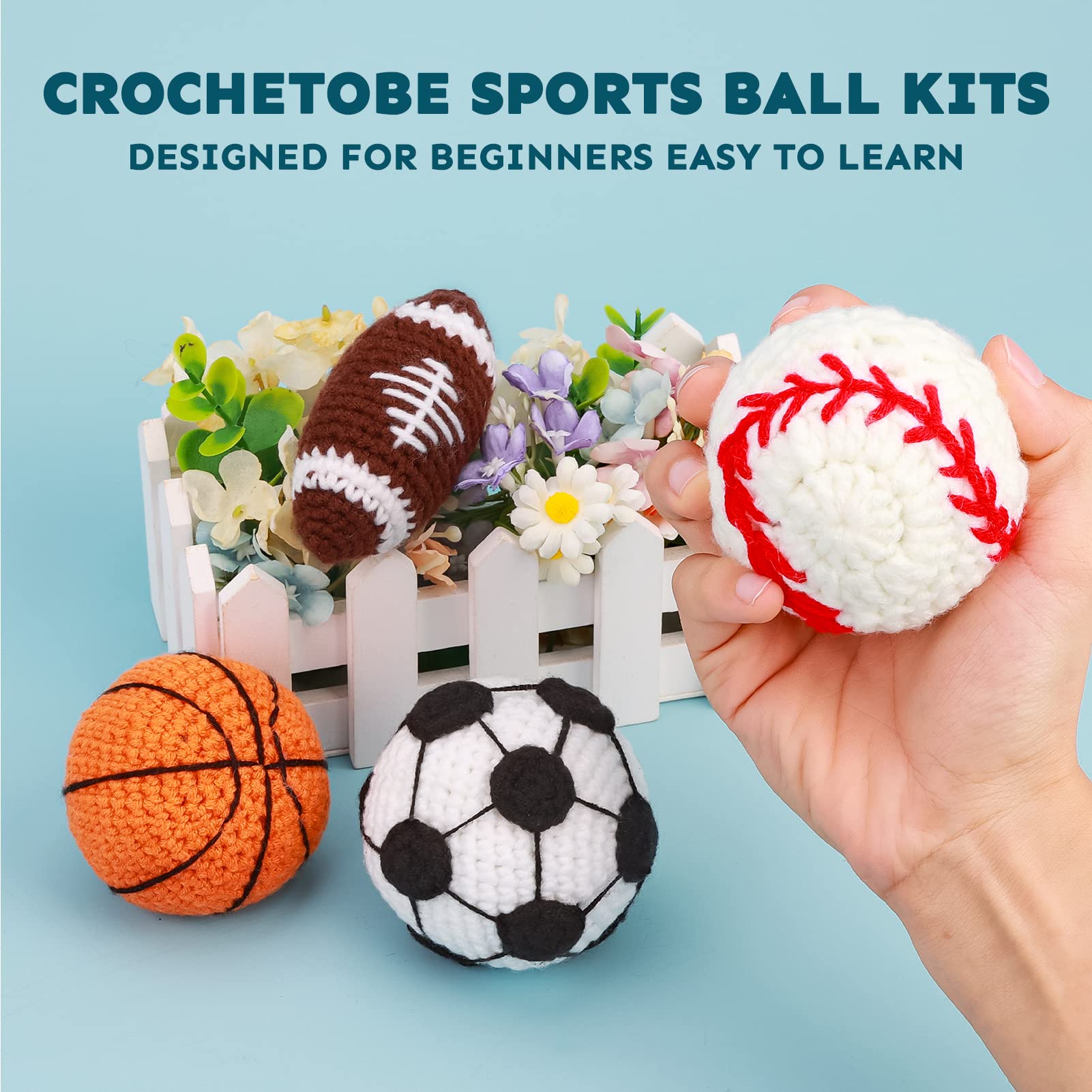 Crochetobe Crochet Kit for Beginners - 4 PCS Sports Balls Crochet, Complete Crochet Set includes Step-by-Step Instructions and Video Tutorials, Beginner Crochet Kit for Adults (Patent Product)
