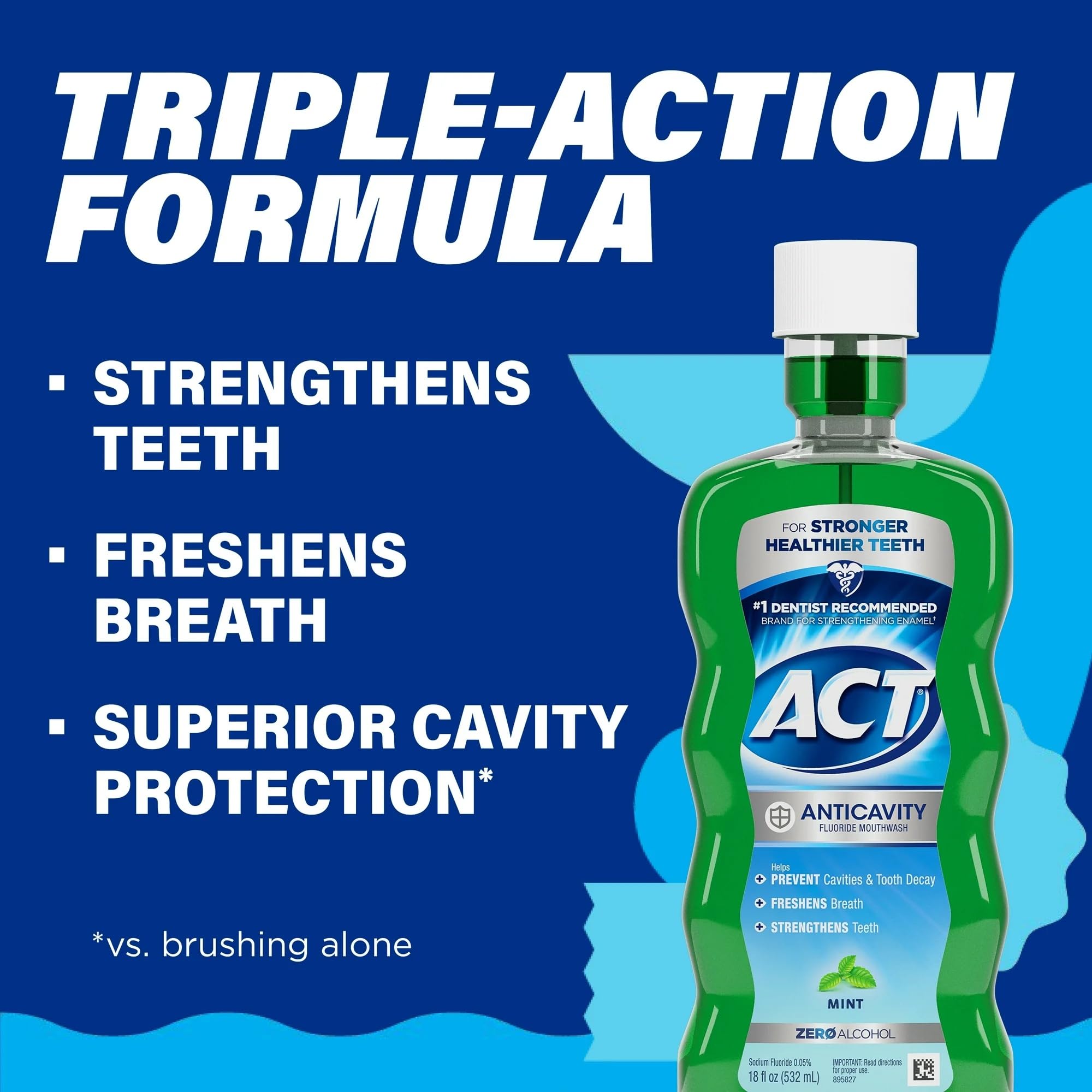 ACT Anticavity Fluoride Mouthwash, Mint, Alcohol Free, 18-Ounce Bottle (Pack of 6)