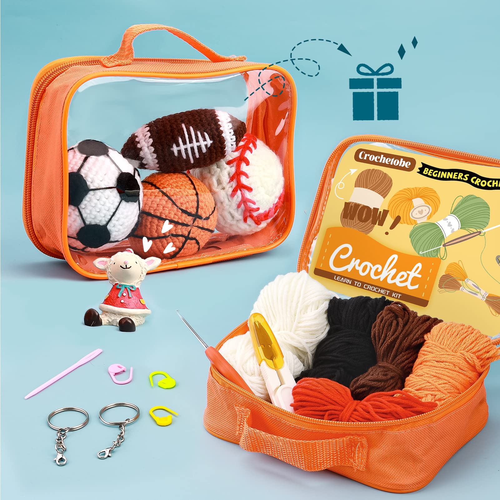 Crochetobe Crochet Kit for Beginners - 4 PCS Sports Balls Crochet, Complete Crochet Set includes Step-by-Step Instructions and Video Tutorials, Beginner Crochet Kit for Adults (Patent Product)