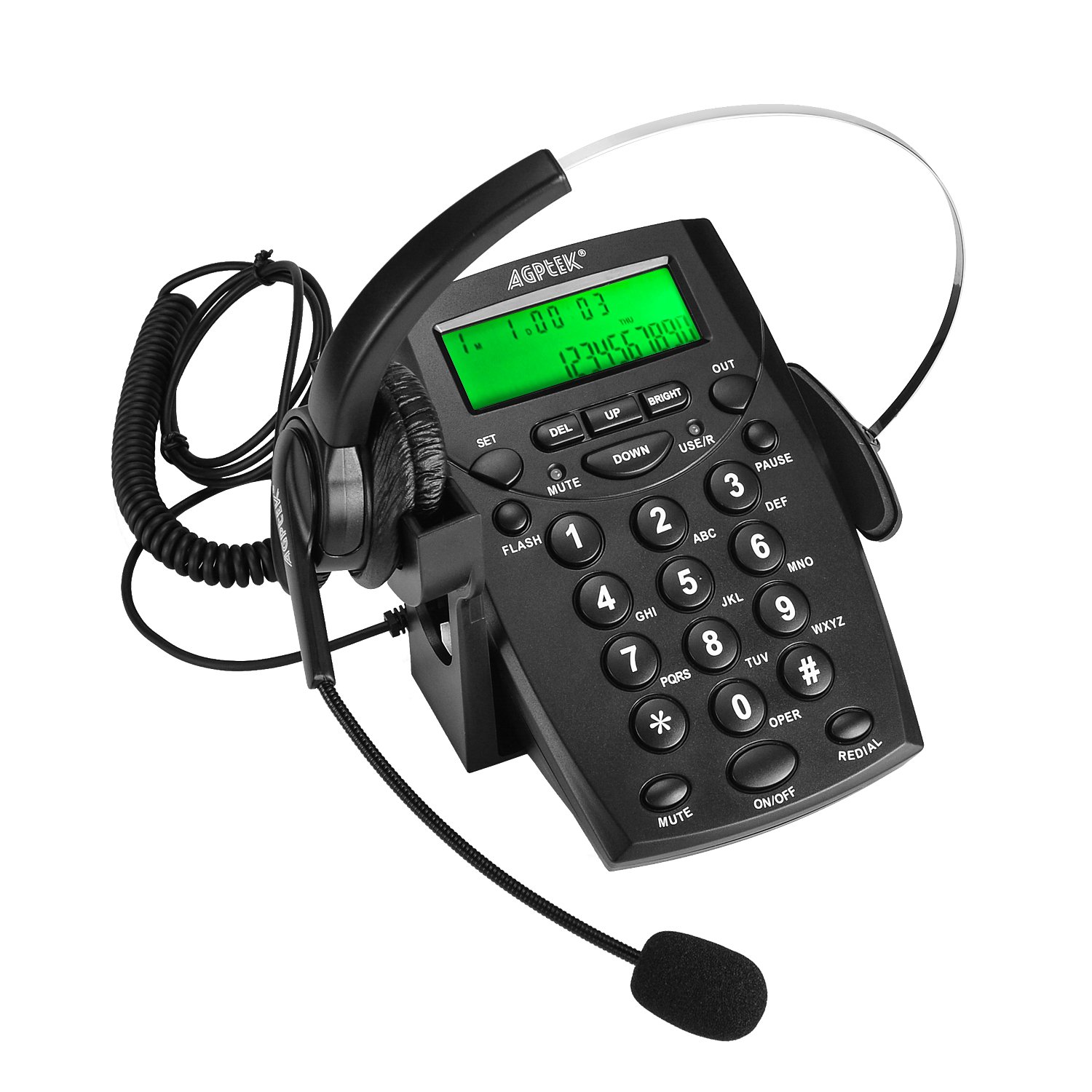 AGPTEK® Call Center Dialpad Headset Telephone with Tone Dial Key Pad & REDIAL