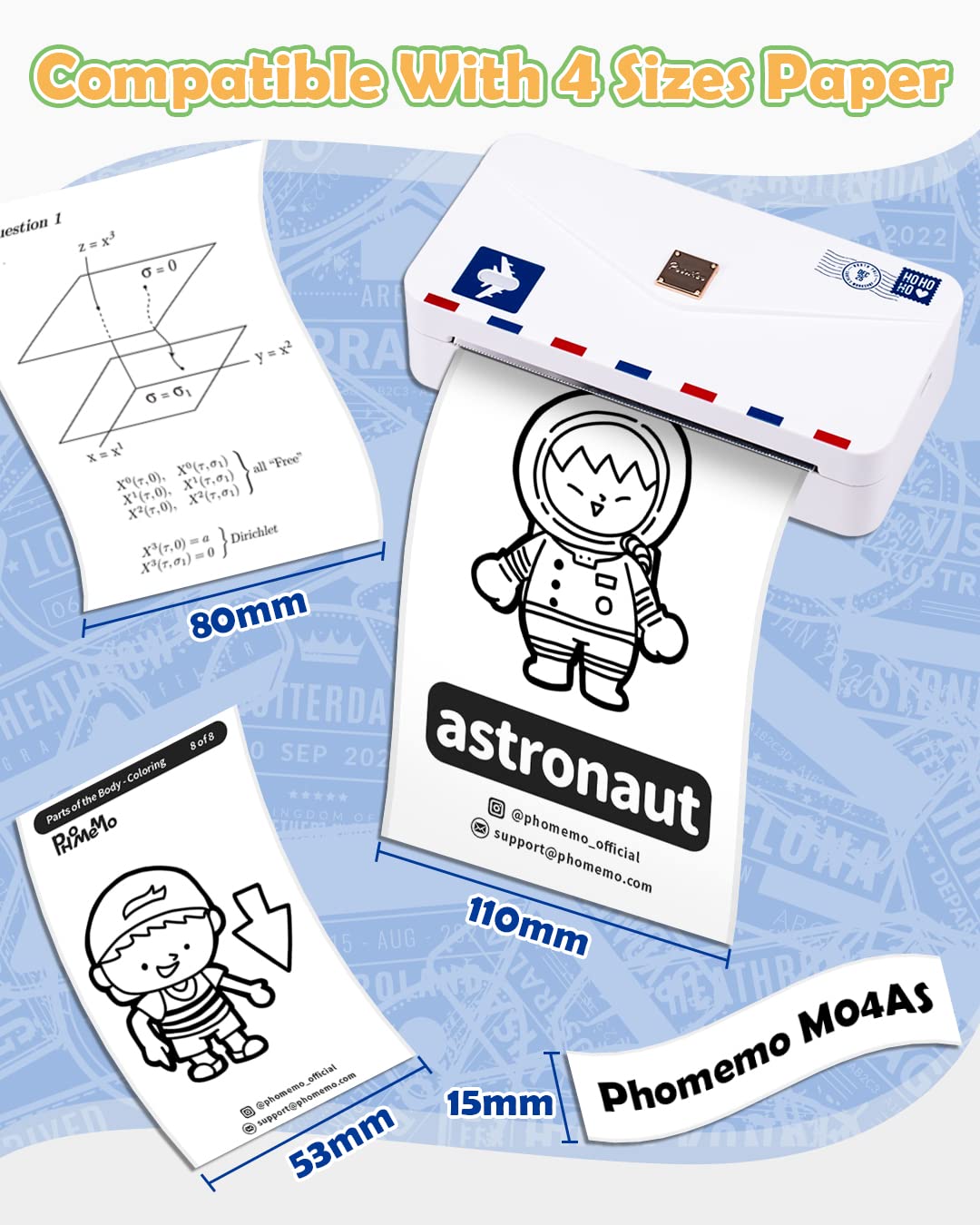 Phomemo M04AS Mini Printer with 110mm White Adhesive Paper Bundle