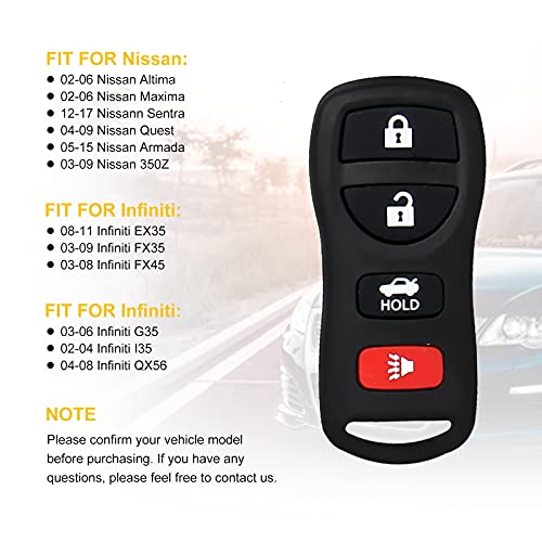 Pilida Keyless Entry Remote Control: Car Key Fob Compatible with Infiniti Nissan Altima Armada Maxima Quest Sentra 350Z| EX35 FX35 FX45 I35 G35 QX56 Replacement for KBRASTU15 (2 Pack)