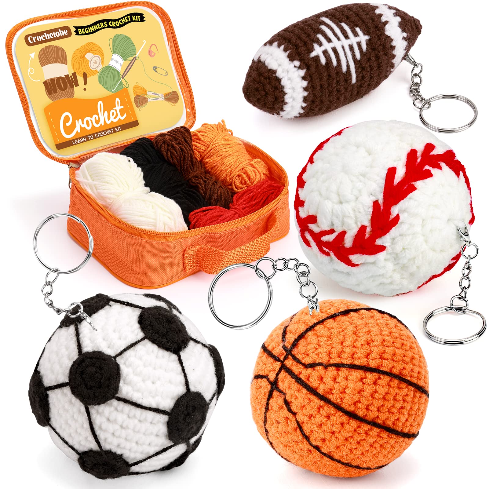 Crochetobe Crochet Kit for Beginners - 4 PCS Sports Balls Crochet, Complete Crochet Set includes Step-by-Step Instructions and Video Tutorials, Beginner Crochet Kit for Adults (Patent Product)