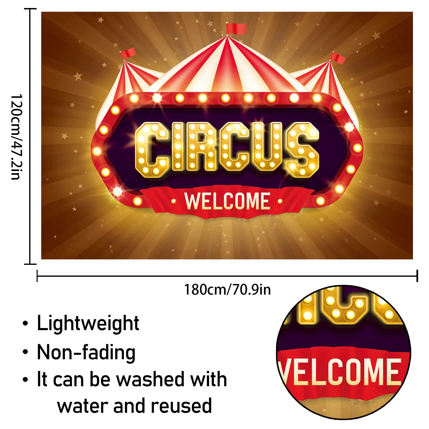 Welcome Circus Backdrop Banner Decor Brown - Red White Striped Tent Carnival Theme Party Decorations for Girls Boys Supplies