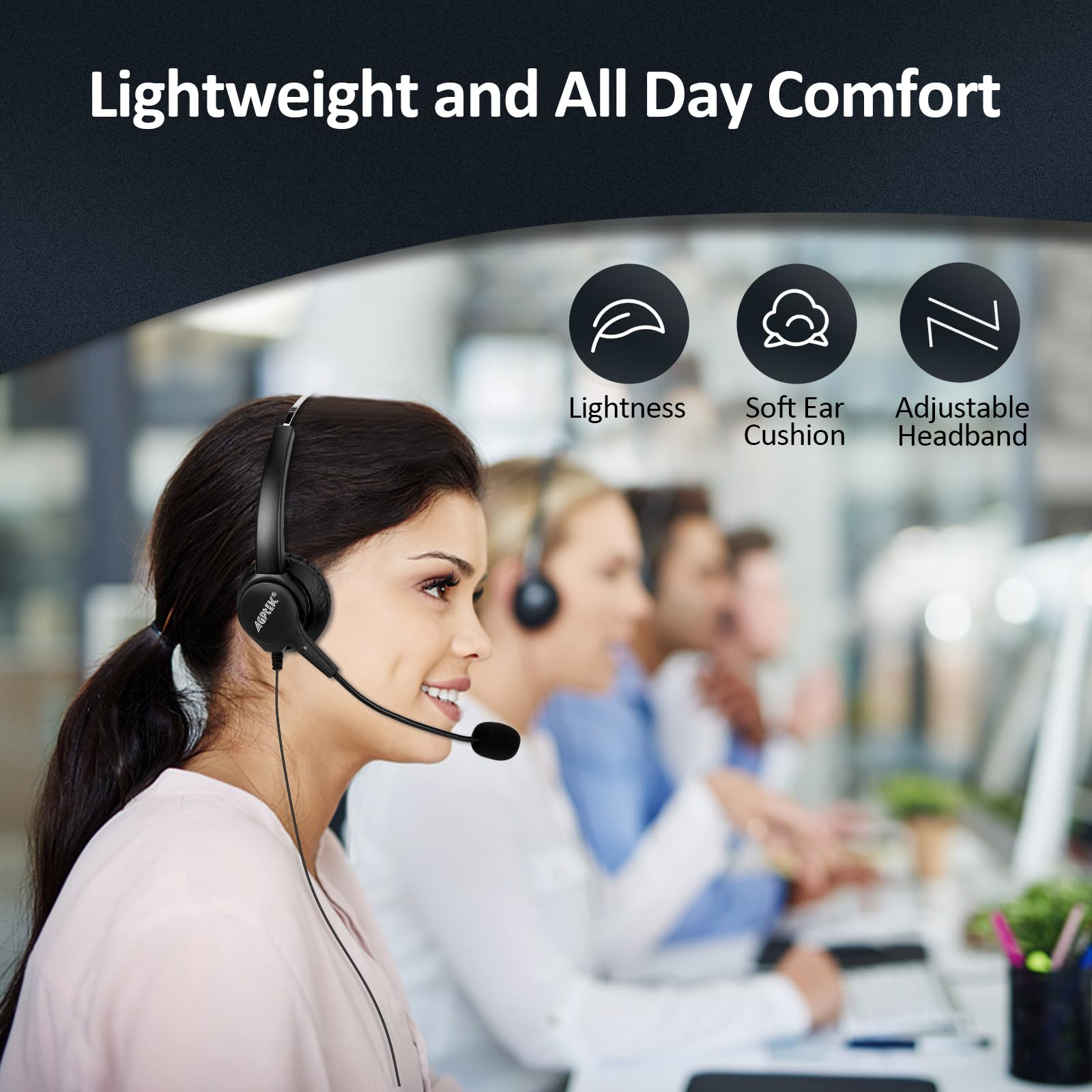 AGPTEK® Call Center Dialpad Headset Telephone with Tone Dial Key Pad & REDIAL