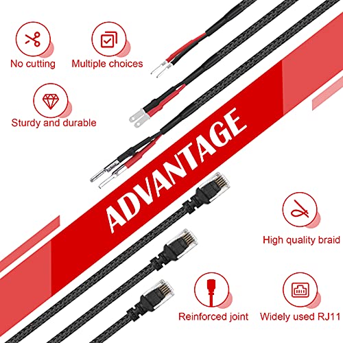 Hydencamm Upgraded Mirror Plug Wire Tap Radar Detector Hardwire Power Cord Kit 16" for Escort Valentine One Uniden Beltronics, Mount RJ11 with Braided Set of 3