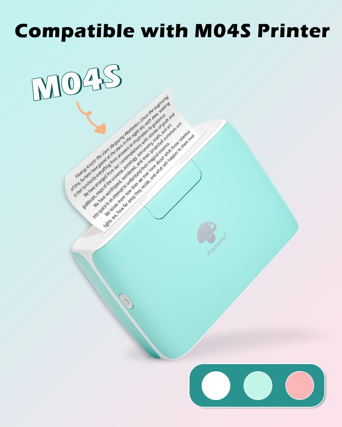 Phomemo M04AS Mini Printer with 110mm White Adhesive Paper Bundle