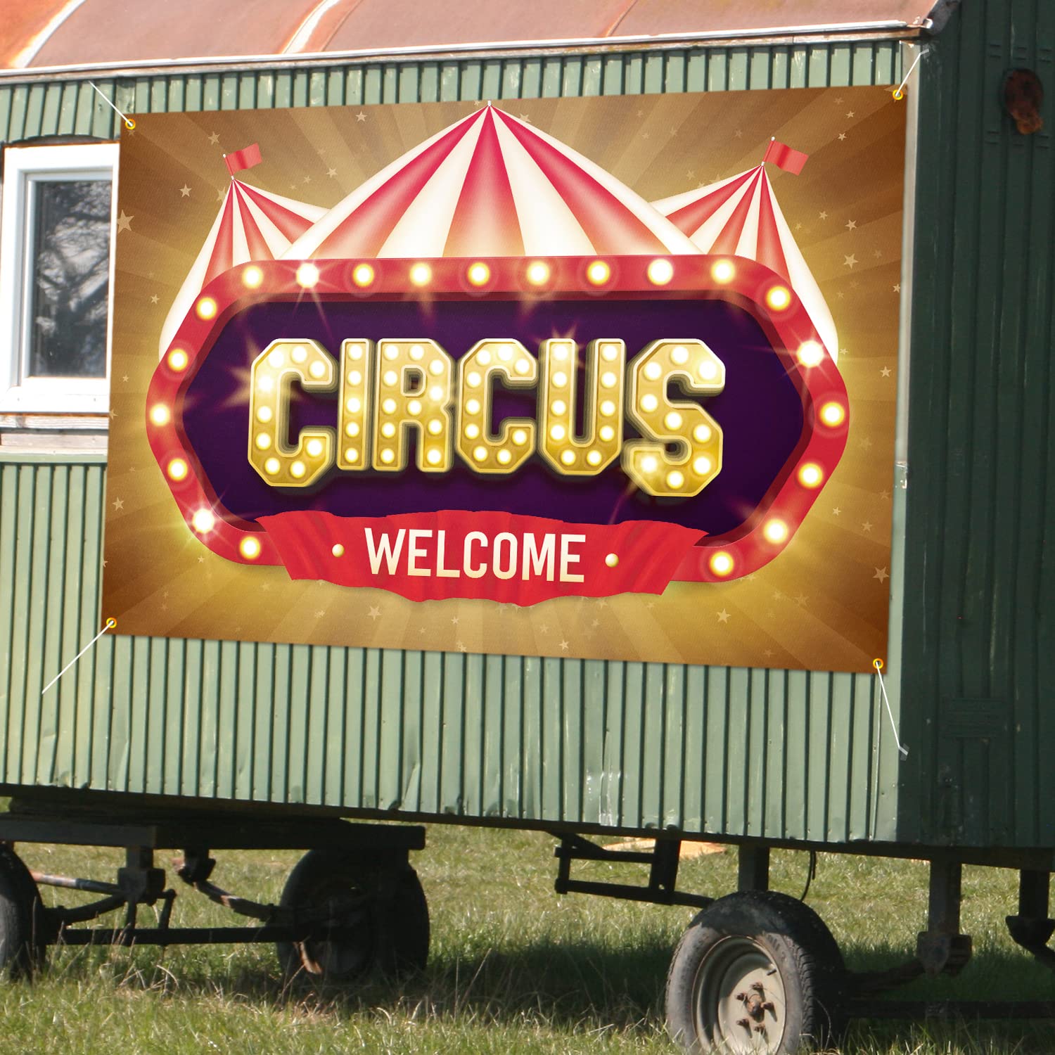Welcome Circus Backdrop Banner Decor Brown - Red White Striped Tent Carnival Theme Party Decorations for Girls Boys Supplies