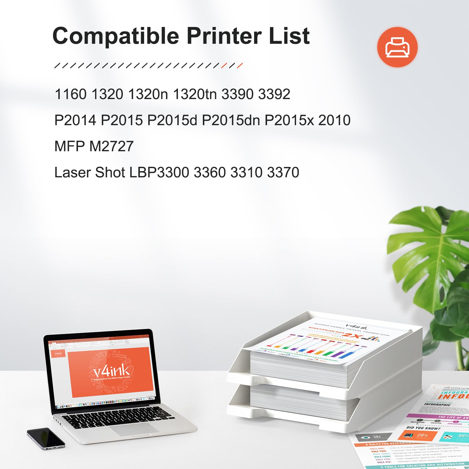 v4ink High Yield Compatible 49X 53X Toner Cartridge Replacement for HP 49X Q5949X 53X Q7553X for use in HP P2015dn P2015 P2015d 1320 1320n 3390 3392 M2727nf P2014 P2010 Printer (Black,2 Packs)