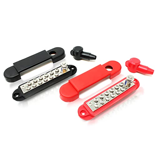 12 Terminal Power Distribution Block Bus Bar with Covers and Lock Washer Made in The USA - 180 Amps Rating Marine Bus Bar, Automotive, and Solar Wiring â Battery Terminal Distribution Block (Set of 2)
