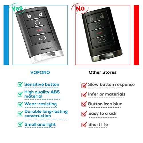 Key fob, VOFONO Keyless Entry Remote Smart Replacement Compatible with Cadillac CTS 2008-2015/ STS 2008 - 2011 (FCC ID: M3N5WY7777A) 5 Buttons