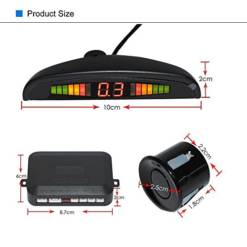 Tiemahun LED Parking Sensors Car Auto Vehicle Reverse Backup Radar System, Sound Warning, Water Resistant Anti-Freeze, 22MM Diameter Sensor 2.3M Cable X68D (White)