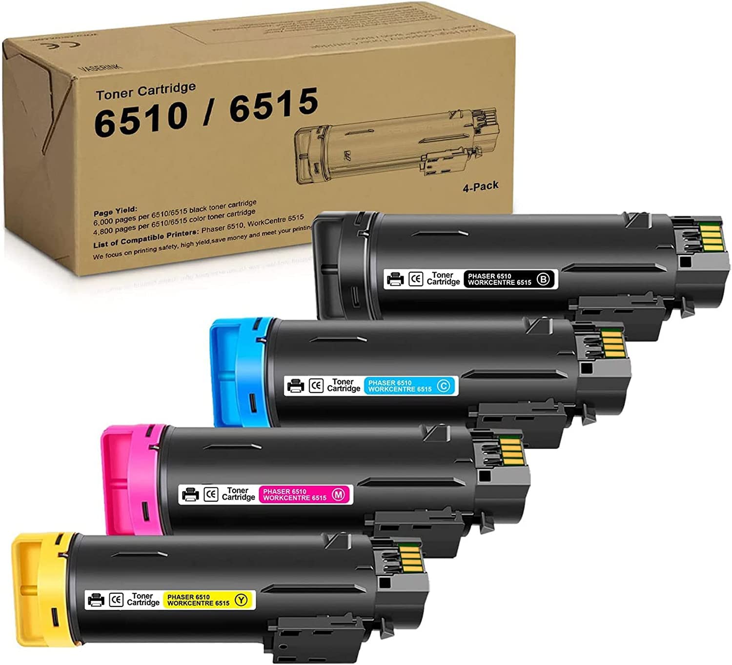 6510 / 6515 Extra High Capacity Toner Cartridge - 106R03480 106R03477 106R03478 106R03479 Compatible Replacement for Xerox Phaser 6510, WorkCentre 6515 Printer Toner 4-Pack (BK/C/M/Y)