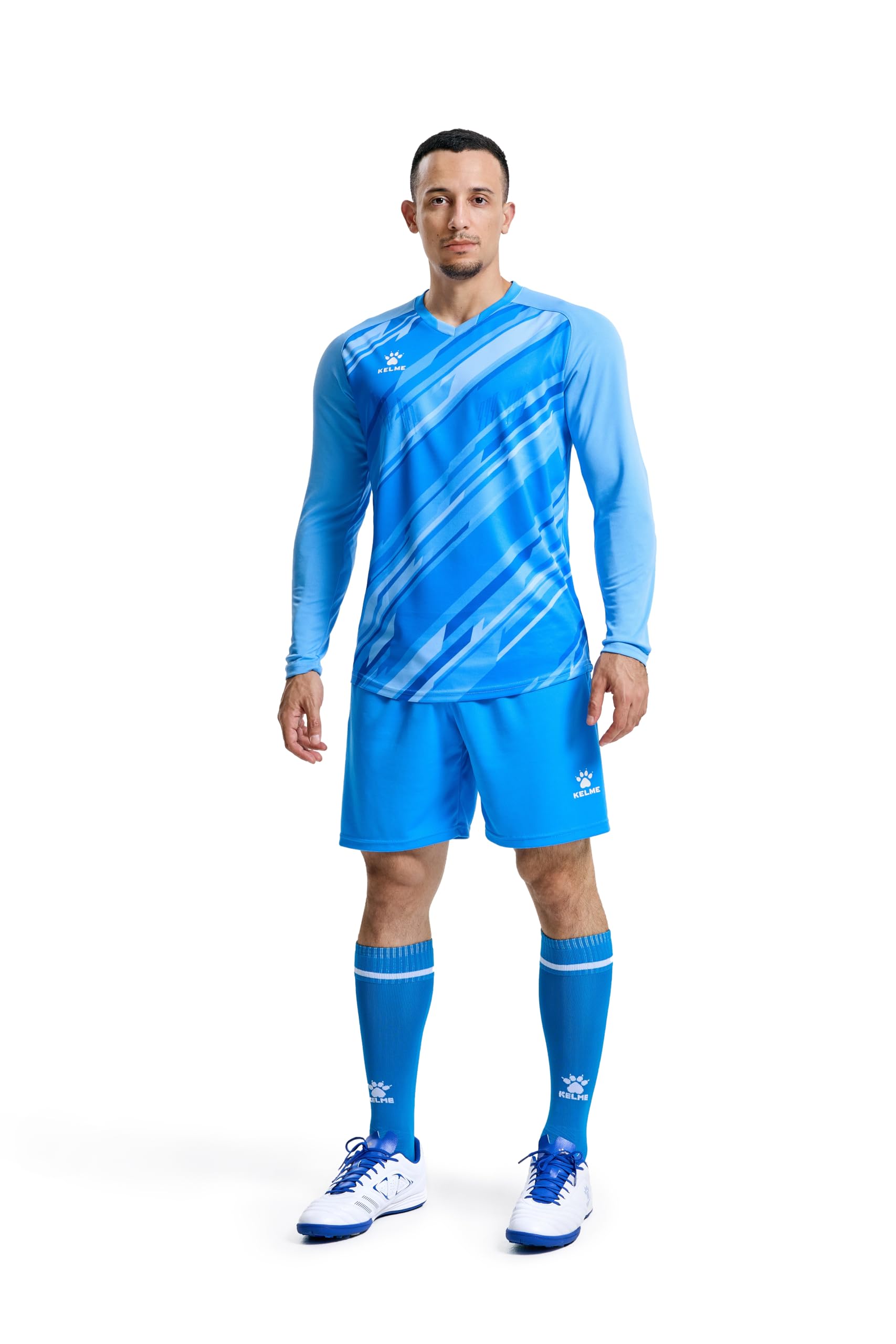 KELME Men's Soccer Goalie Jerseys,Padded Goalkeeper Kit,Youth Goalie Shirt and Pants with Socks Blue Medium