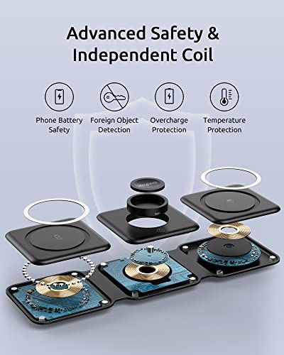 HEYLINSI Wireless Charging Station, Foldable Magnetic Wireless Charging Pad for iPhone 14/13/12 Pro Max/X/XS, 3 in 1 Wireless Travel Charger for AirPods 3/2/Pro Apple Watch
