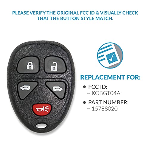 Keyless2Go Replacement for Keyless Entry Car Key Fob Vehicles That Use 5 Button 15788020 KOBGT04A Remote