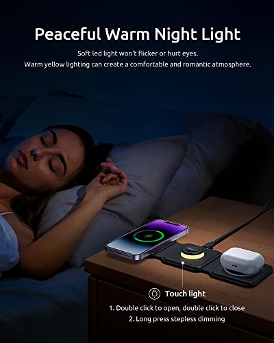 HEYLINSI Wireless Charging Station, Foldable Magnetic Wireless Charging Pad for iPhone 14/13/12 Pro Max/X/XS, 3 in 1 Wireless Travel Charger for AirPods 3/2/Pro Apple Watch