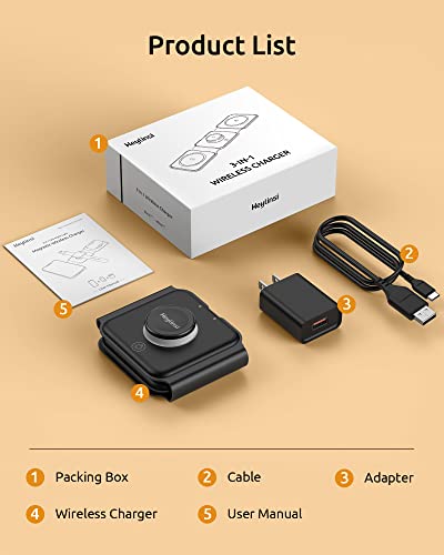 HEYLINSI Wireless Charging Station, Foldable Magnetic Wireless Charging Pad for iPhone 14/13/12 Pro Max/X/XS, 3 in 1 Wireless Travel Charger for AirPods 3/2/Pro Apple Watch