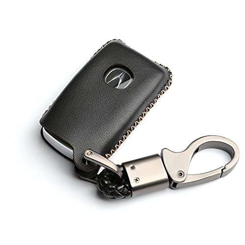 WFMJ Leather for Acura RDX RLX ILX MDX TLX Smart Remote 4 Buttons Key Case Holder Cover Fob Chain (Black)