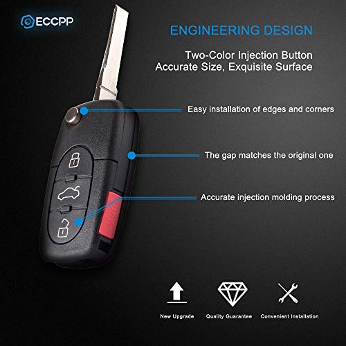 ECCPP Replacement fit for Uncut Keyless Entry Remote Key Fob Case Audi Series 4D0837231E (Pack of 2)