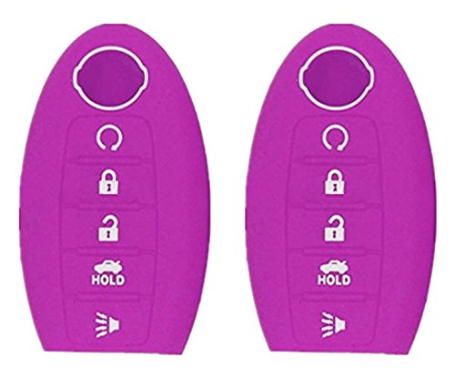 KAWIHEN 2 Pcs Silicone Key Fob Cover Fit for Nissan 5 button Armada Murano Maxima Altima Sedan Pathfinder 285E3-3TP5A KR5S180144014(purple)