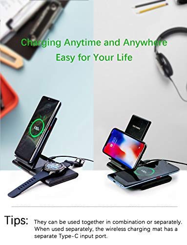Wireless Charger, Fast Wireless Charging Stand, 2-in-1 Wireless Charging Station Dock for iPhone 14/13/12/11/Pro/Max/X/Xs/XR/AirPods2, Samsung Galaxy Note/Watch/Buds
