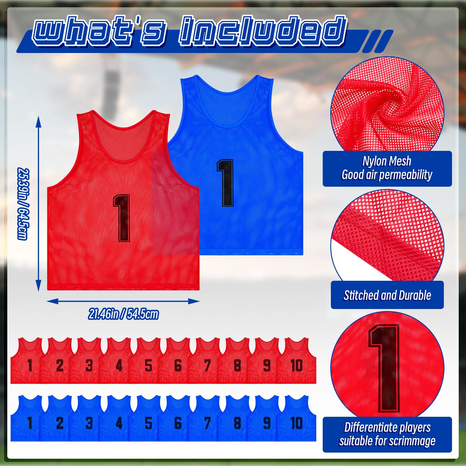 Meooeck 20 Player Flag Football Set Training Equipment Include Flag Football Jersey, Football, Belt, Flag, Cone
