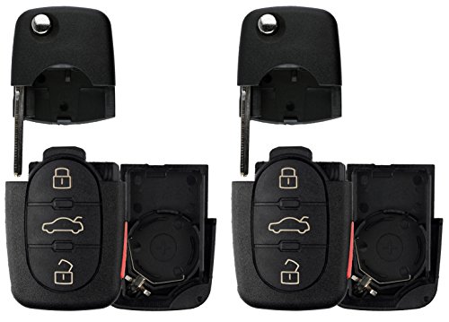 KeylessOption Keyless Entry Remote Key Fob Shell Case Button Pad Flip Key Cover For VW Audi (Pack of 2)